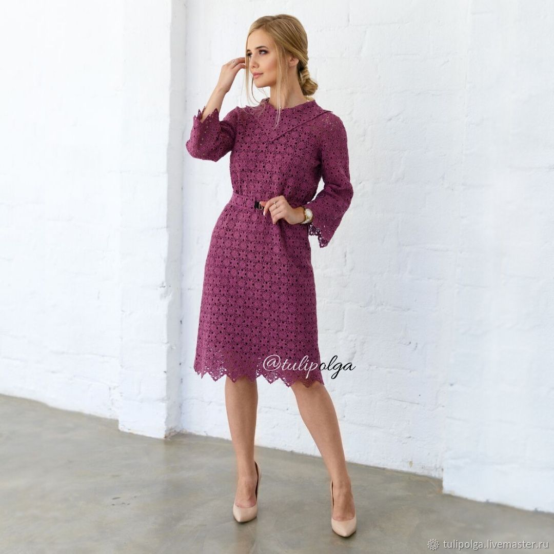Мастер-класс крючком. Вязаные платья. Фиолетовое платье в интернет ...