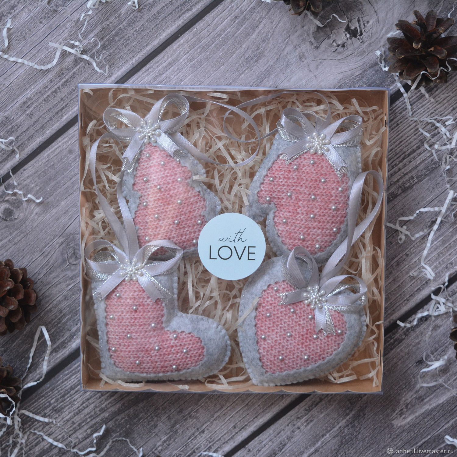 Елочные игрушки из фетра (декор для дома), набор: серо-розовый – купить ...