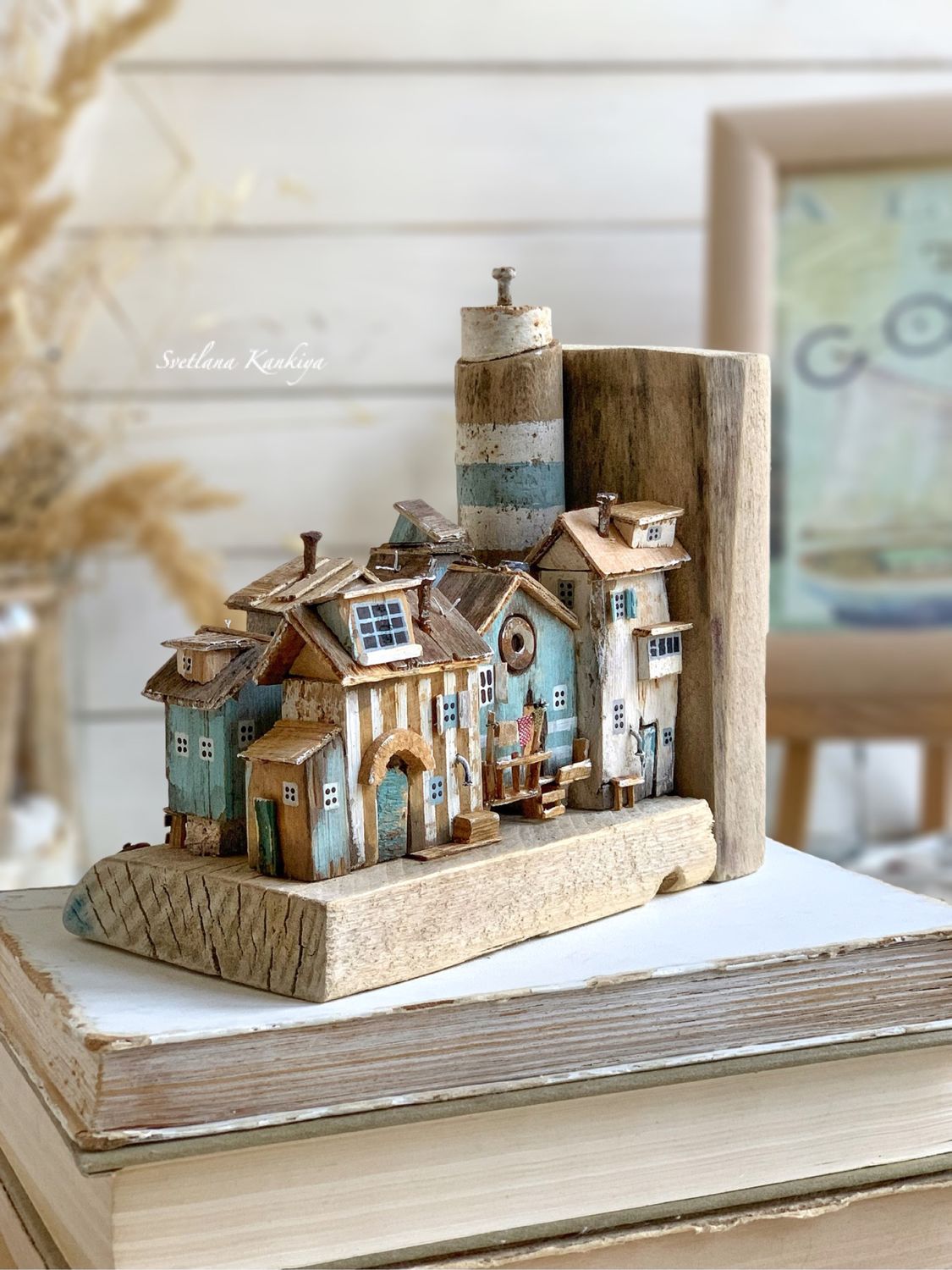 Держатель для книг Морская деревенька домики дрифтвуд в интернет магазине на Ярмарке Мастеров