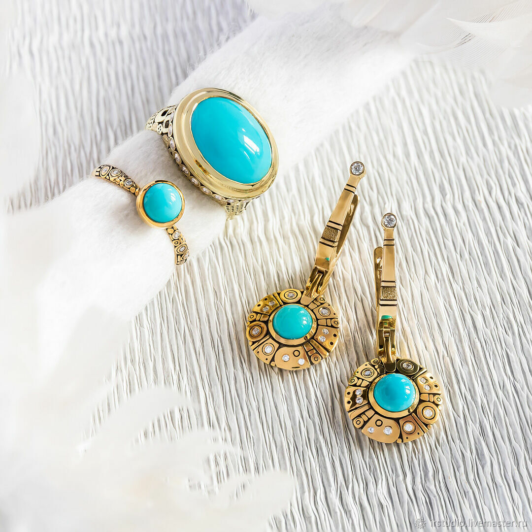 Позолоченные подвижные серьги с бирюзой sleeping beauty (ECR6) на заказ ...
