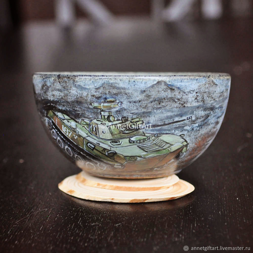 Супница Танк, пиалаТанк, посуда с росписью, танкисту, бмп, танк ...