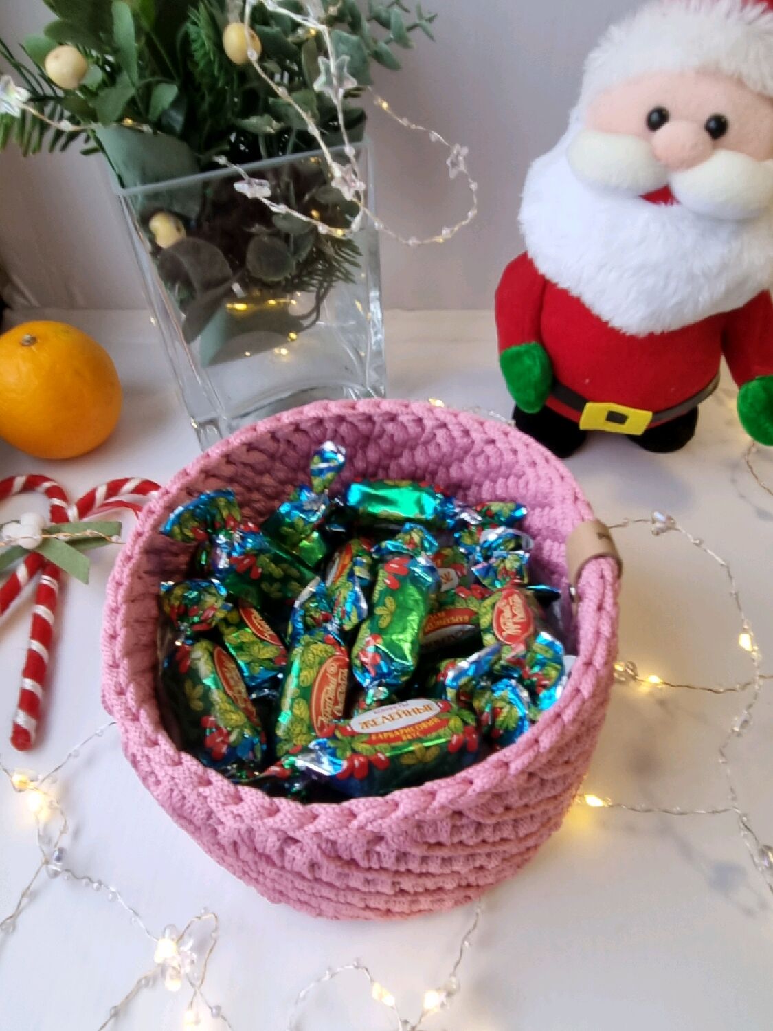 Вязаная корзинка, новогодняя купить в интернет-магазине Ярмарка ...