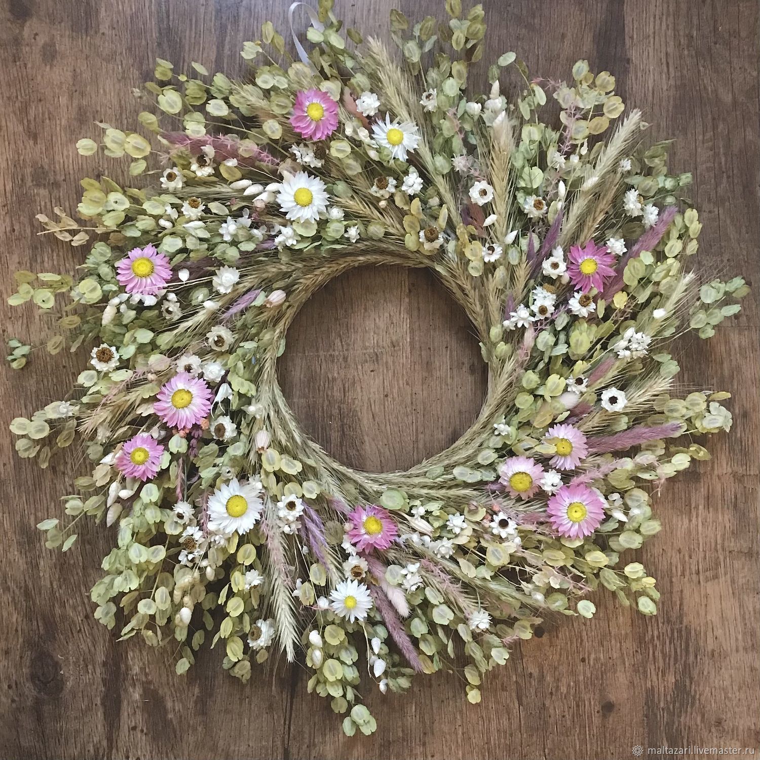 Венок на стену или дверь из сухоцветов с амобиумом в интернет-магазине ...