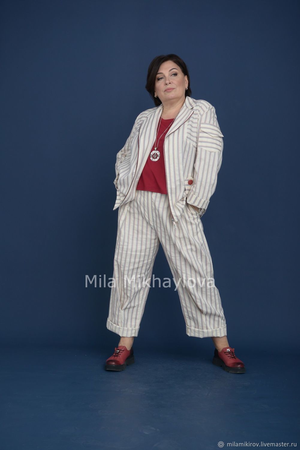 Костюм из итальянской жатки в полоску Арт.3629/3628 в интернет-магазине ...