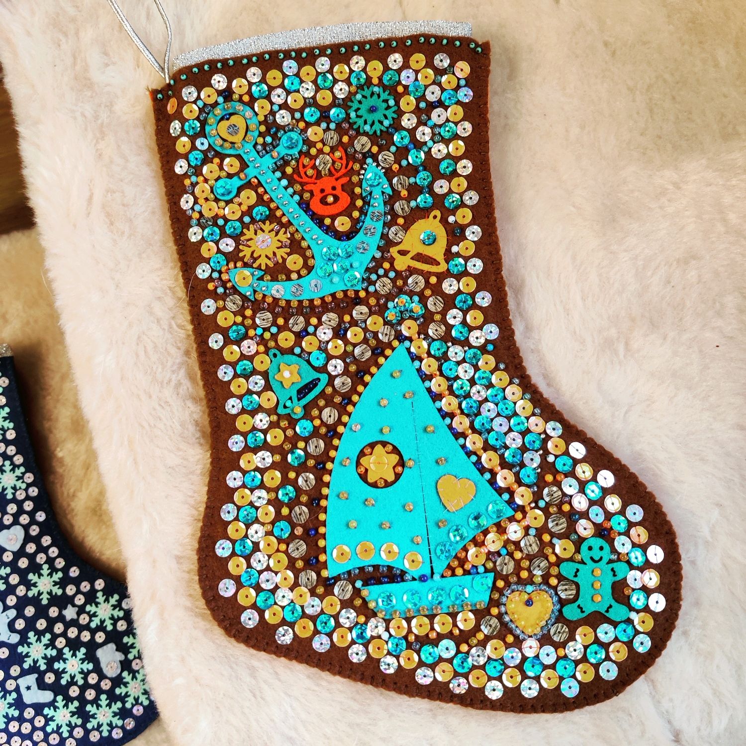 Новогодний носок для подарков Карамельный в интернет-магазине Ярмарка ...