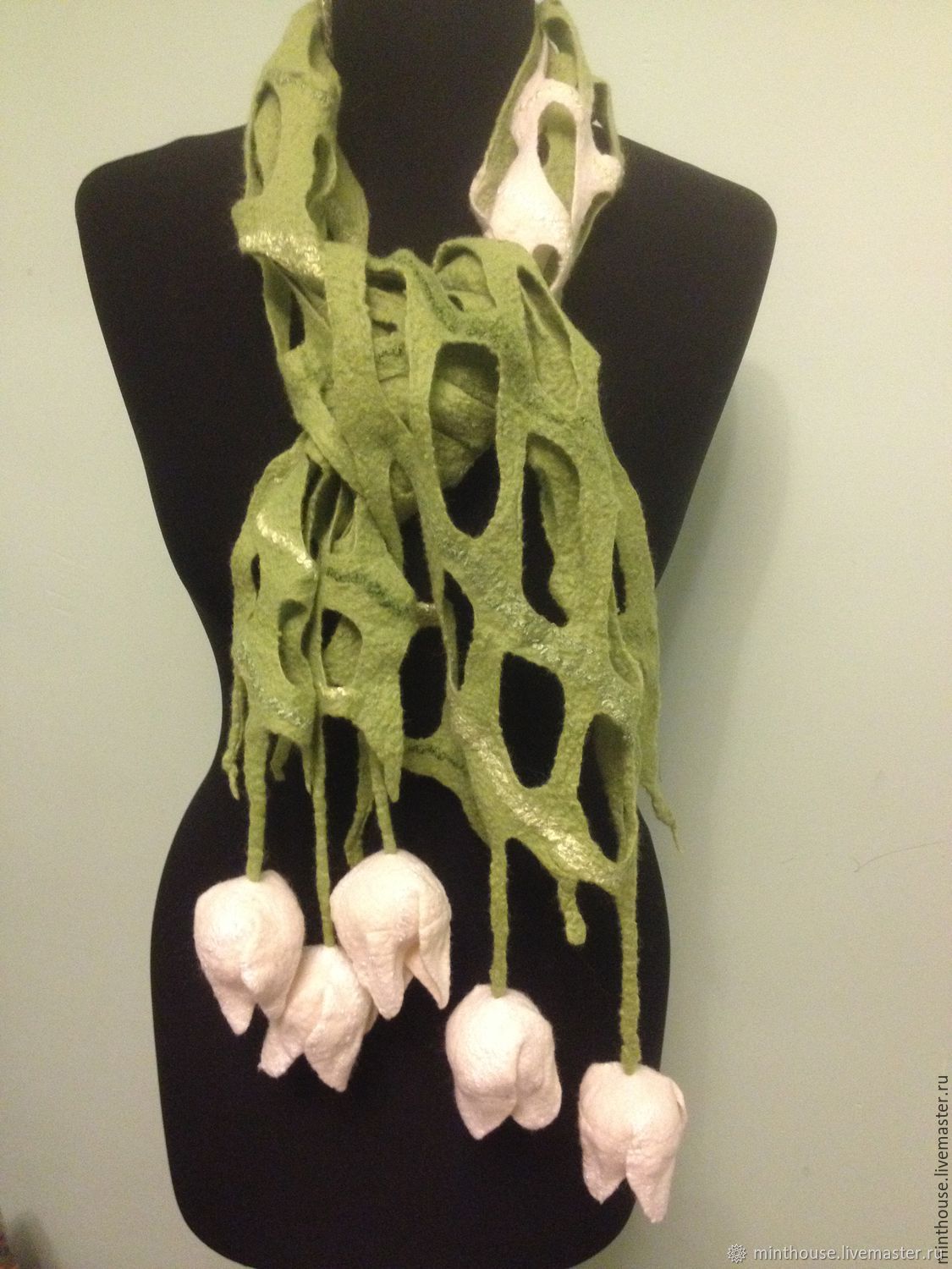 Шарф-сетка ХРИЗОЛИТЫ, валяный шерстяной шарфик с тюльпанами в интернет ...