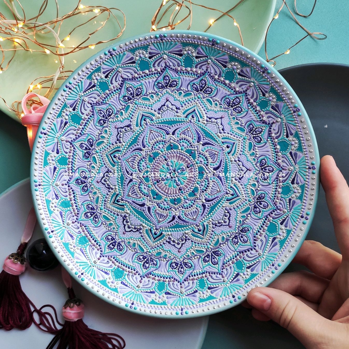 Декоративная тарелка. Точечная роспись. Мандала. Тарелка с рисунком в ...