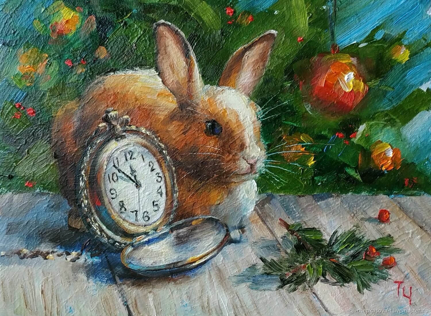 Кролик с часами. Миниатюра маслом – купить на Ярмарке Мастеров ...