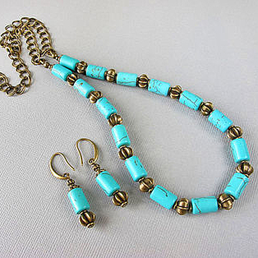 Бусы-трансформер из бирюзы с медной фурнитурой складные длина 2 метра в ...