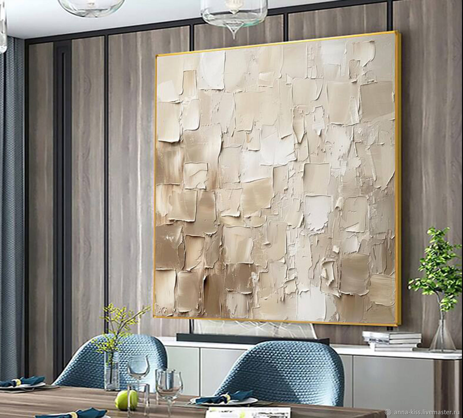 Объемные картины в дом Картина маслом для интерьера Бежевая картина в ...